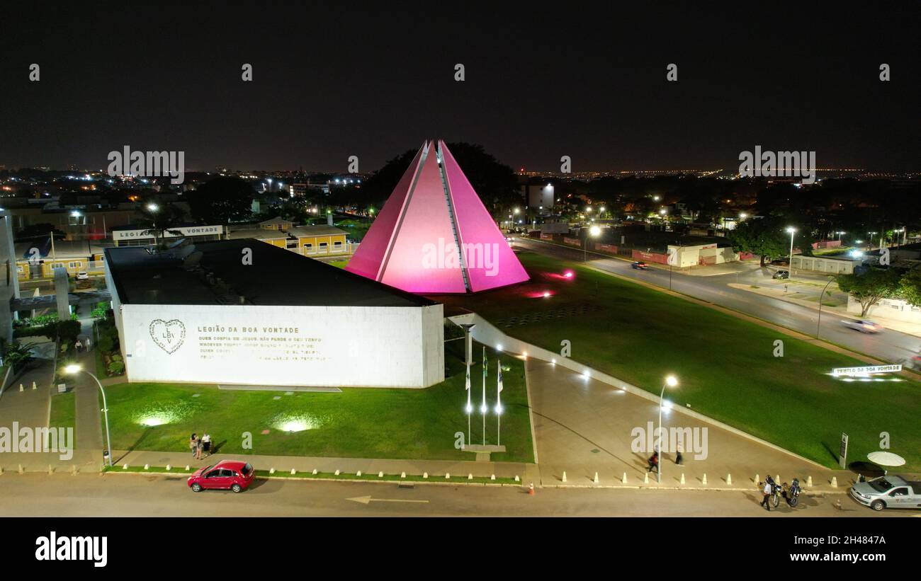 BRASILIA, BRAZIL - Oct 06, 2021: An illuminated Temple of Good Will at ...