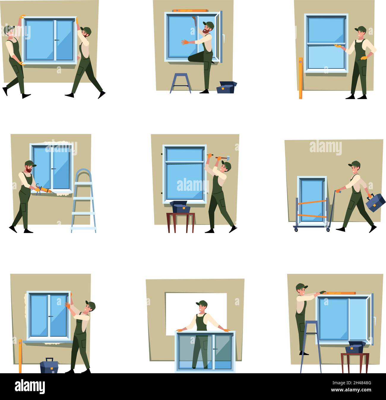 Construction workers installing new windows window Stock Vector Images ...