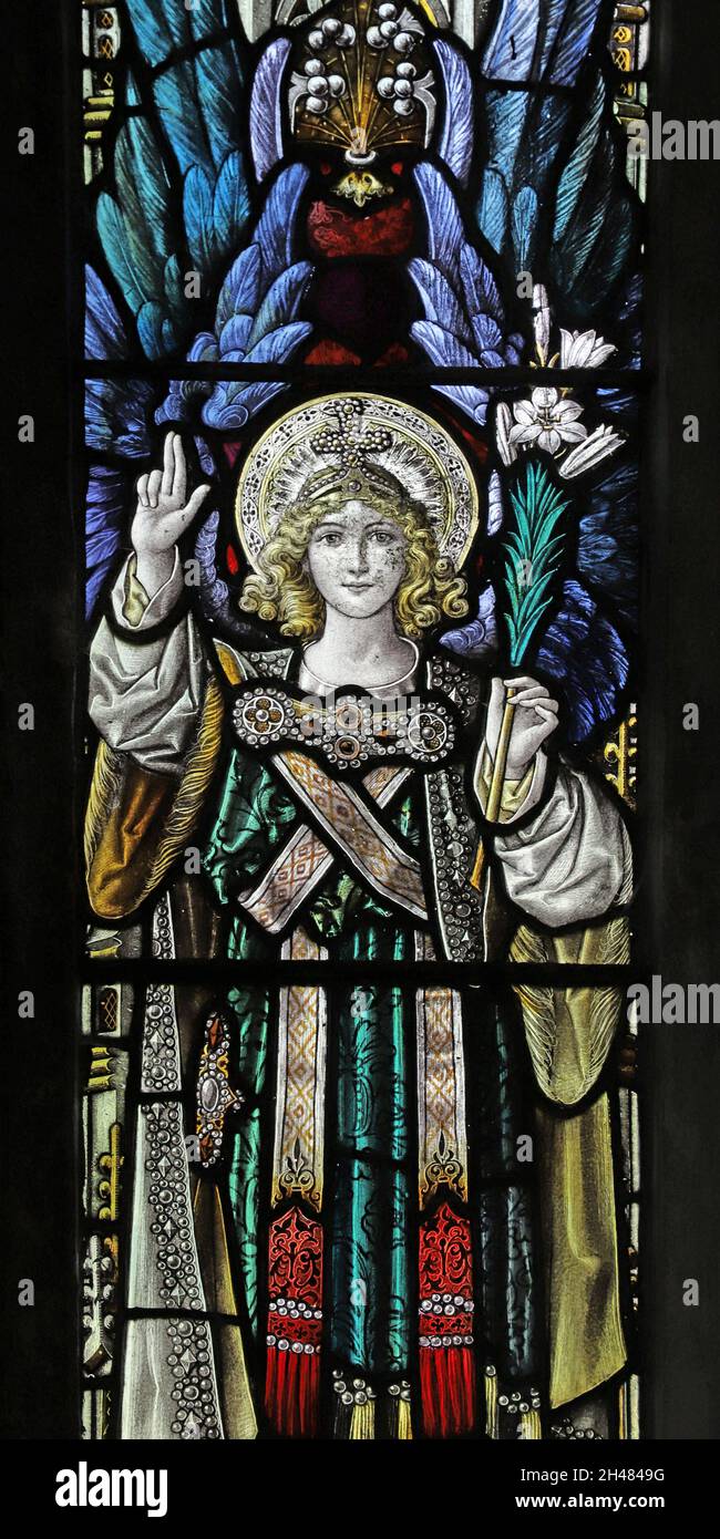 A stained glass window by Percy Bacon & Brothers depicting Angel ...