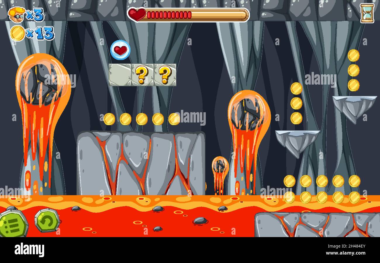 Lava Cave Platformer Game template illustration Stock Vector Image ...