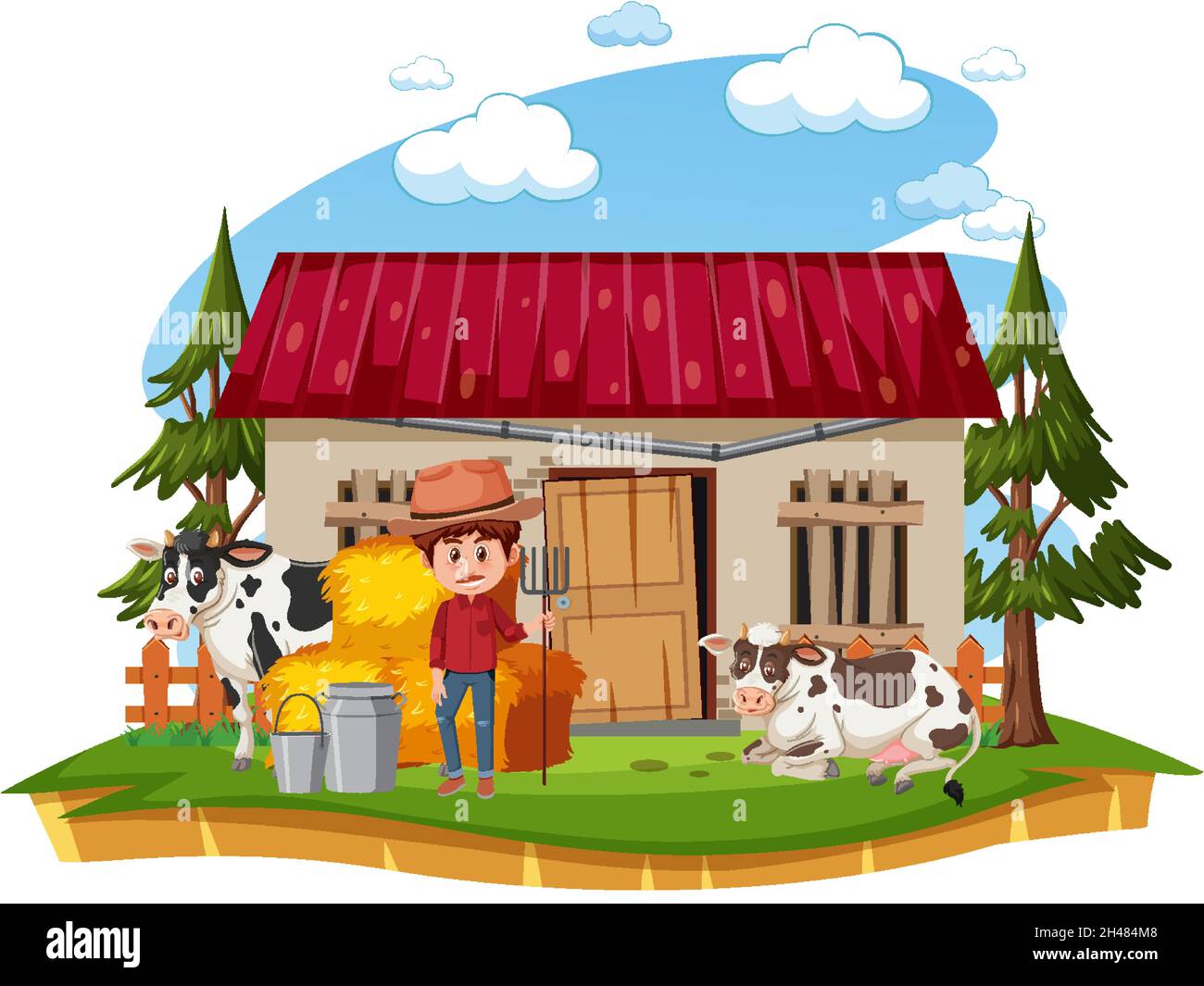 Farmer at the rural old farm house illustration Stock Vector Image ...