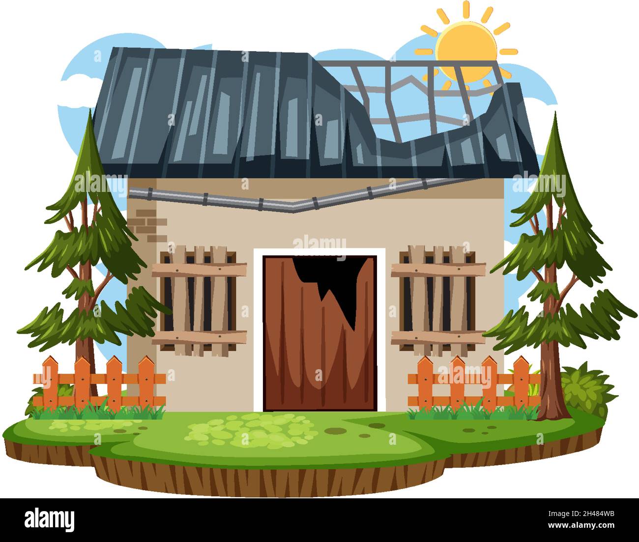 Isolated old broken house in the rural illustration Stock Vector Image ...