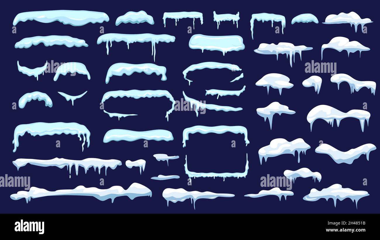 Snow caps kit. Different snowy cap, isolated winter decorations ...