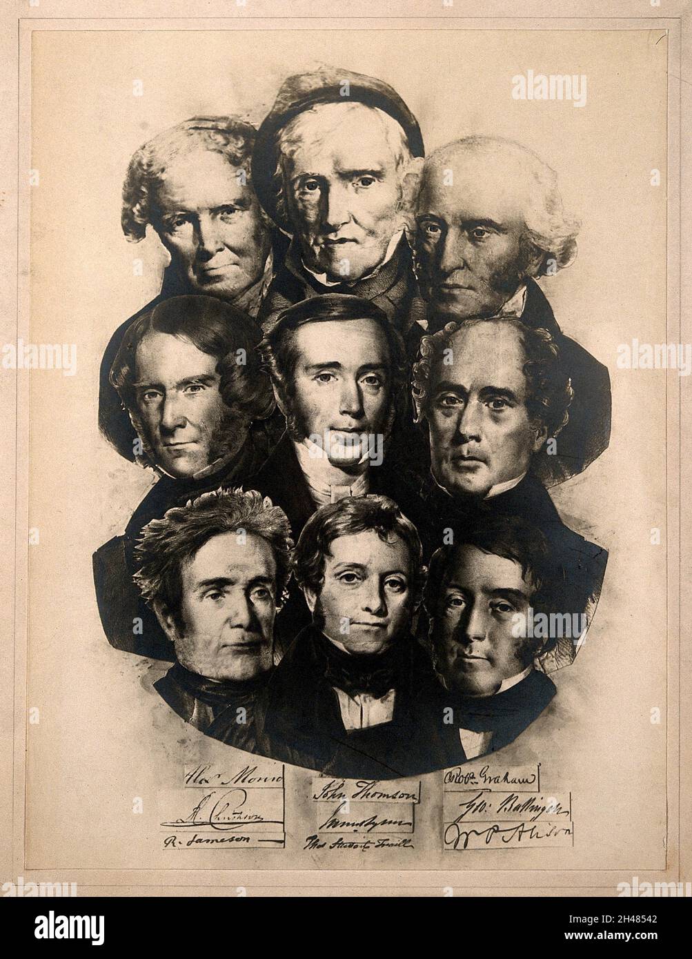 A montage of portraits of nine Scots physicians, with their signatures ...