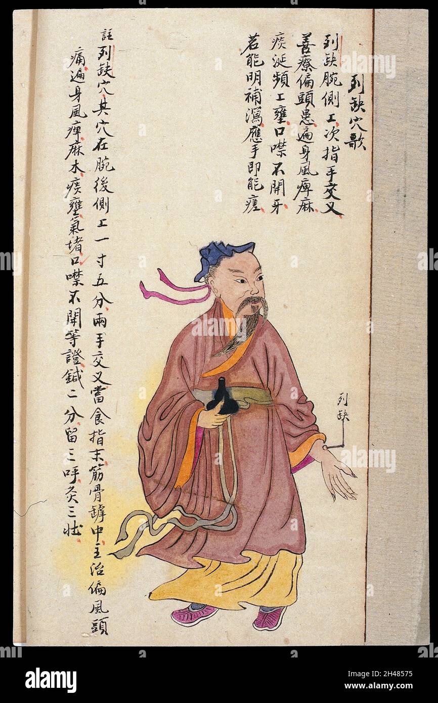 C19 Chinese MS moxibustion point chart: Lieque Stock Photo - Alamy