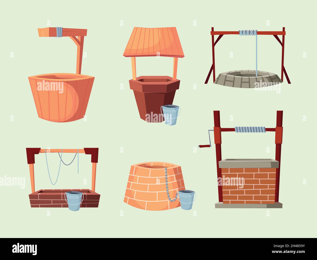 Water well. Rural natural constructions from bricks and wood wellness ...