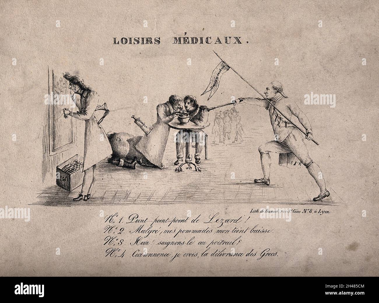 Three scenes illustrating the vanity of doctors. Lithograph by Béraud ...
