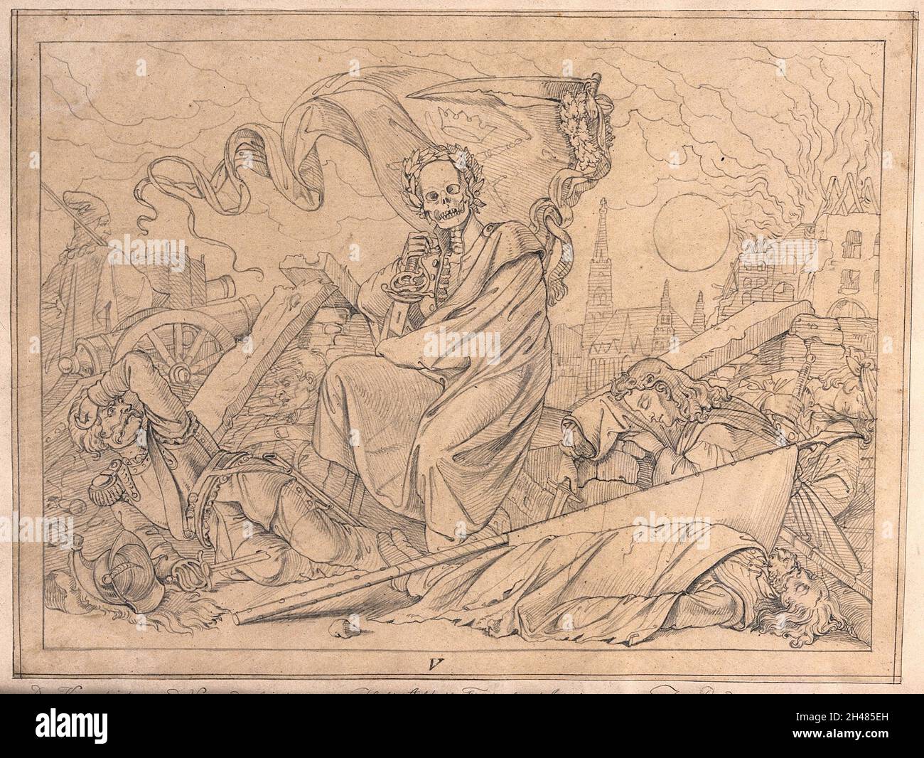 The dance of death: the fight is over and Death is seen seated ...