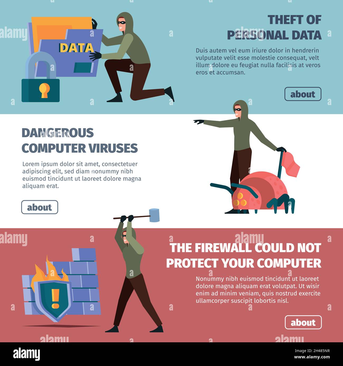 Programmers banners. Digital hacking attack cyber crime thief software ...