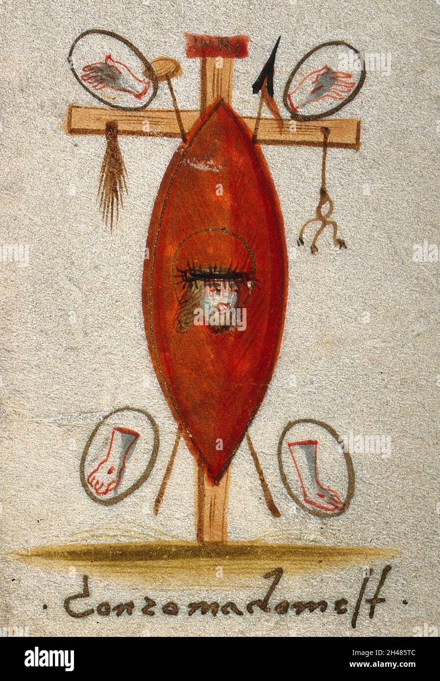 The wounds of Christ and the Instruments of his Passion. Gouache Stock ...