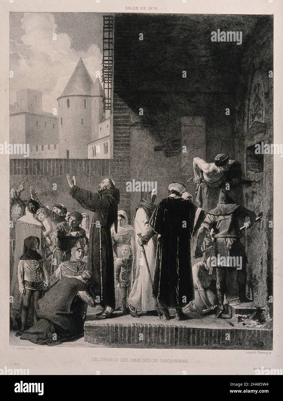Rescue of the immured in Carcassone, France. Etching by L. Flameng ...
