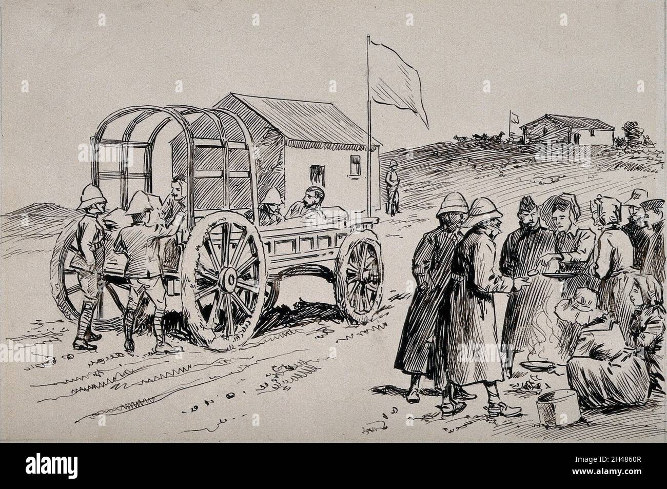 Boer War: hospital camp treating patients. Pen and ink drawing Stock ...