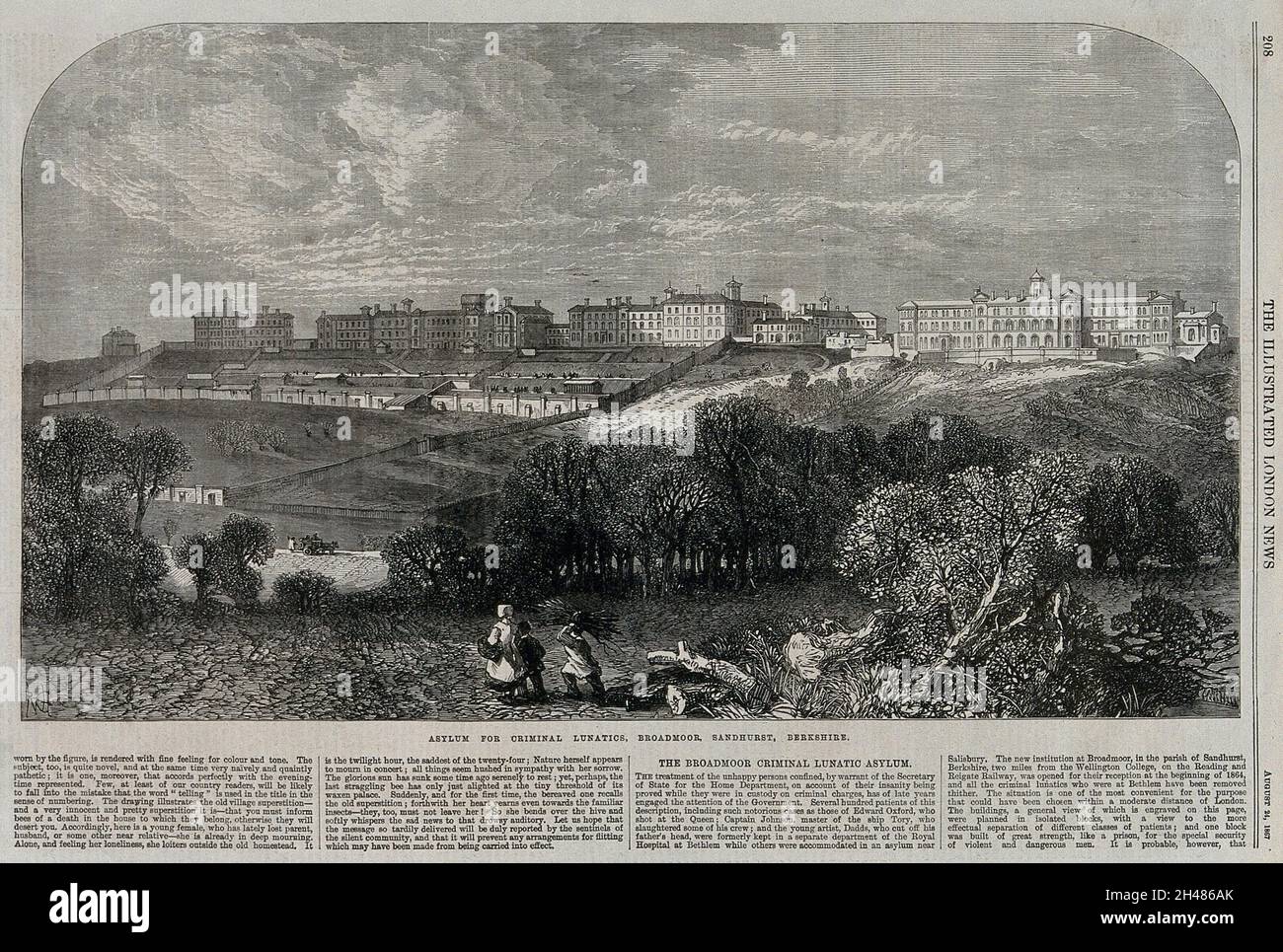 Broadmoor Criminal Lunatic Asylum: panoramic view. Wood engraving, 1867 ...