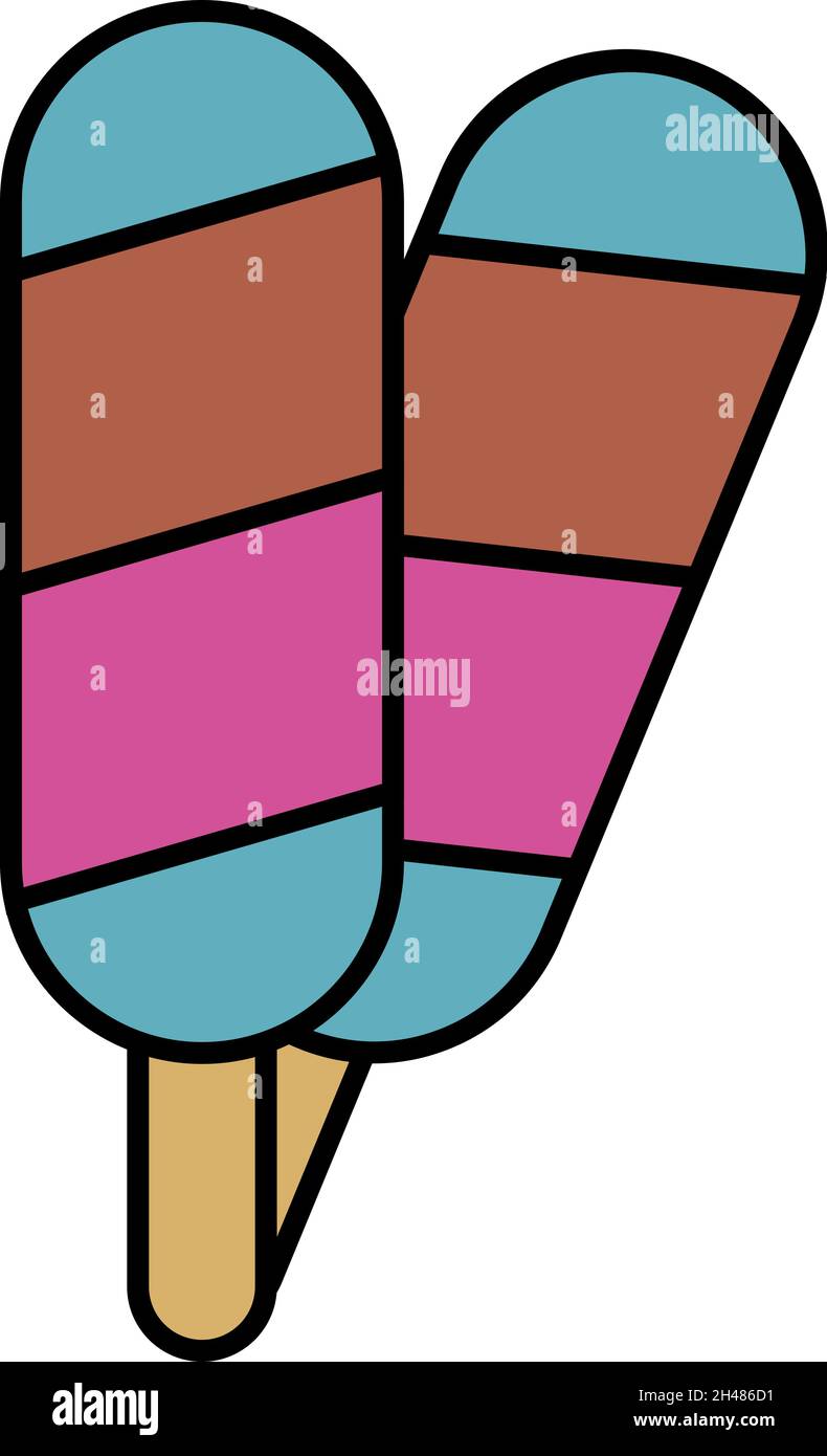 Two ice creams on stick, illustration, vector, on a white background ...