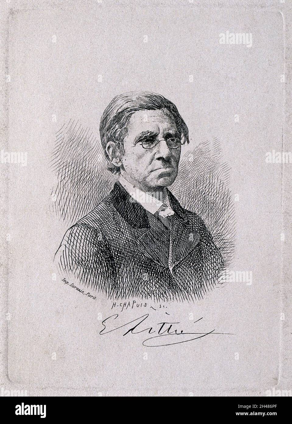Maximilien Paul Emile Littré. Etching by H. Chapuis Stock Photo - Alamy