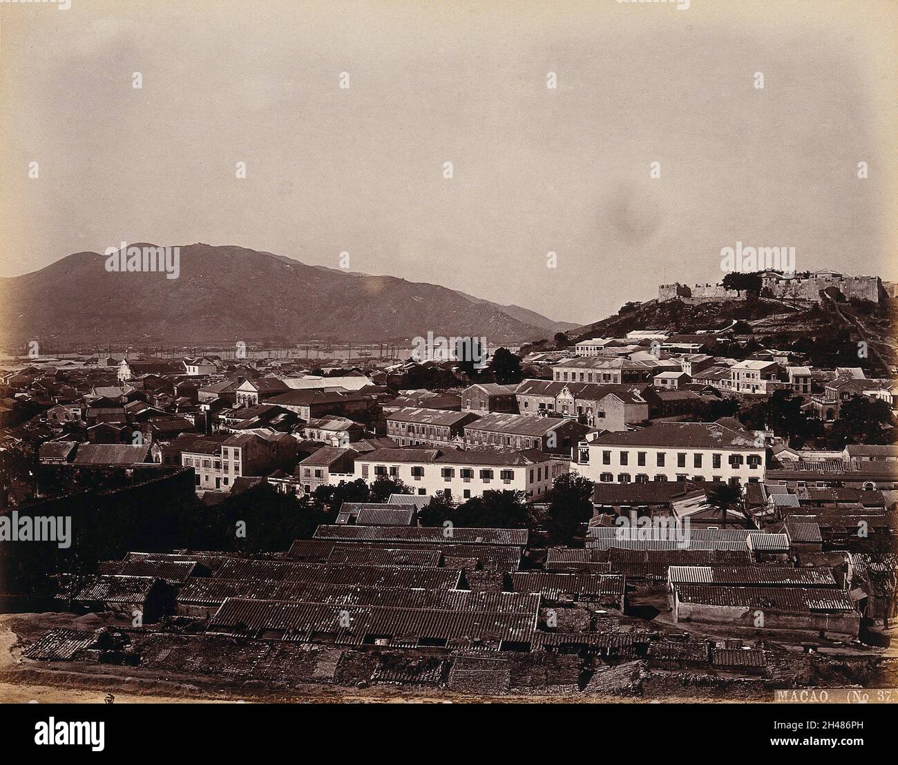Macao Island: view across Macao City, looking towards the inner harbour ...