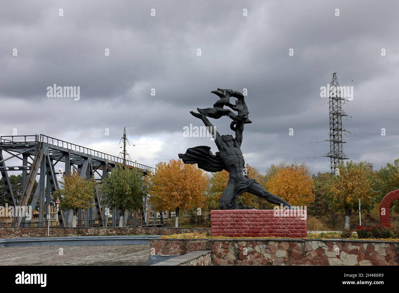 Soviet statue of Prometheus at the Chernobyl Nuclear Power Plant Stock ...