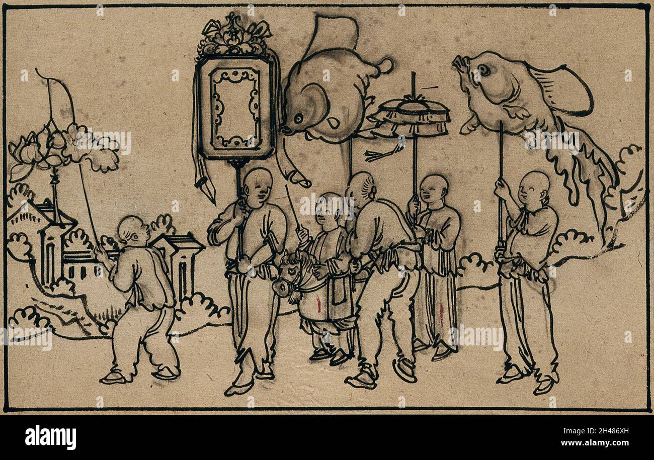 A Chinese procession. Drawing by a Chinese artist Stock Photo - Alamy