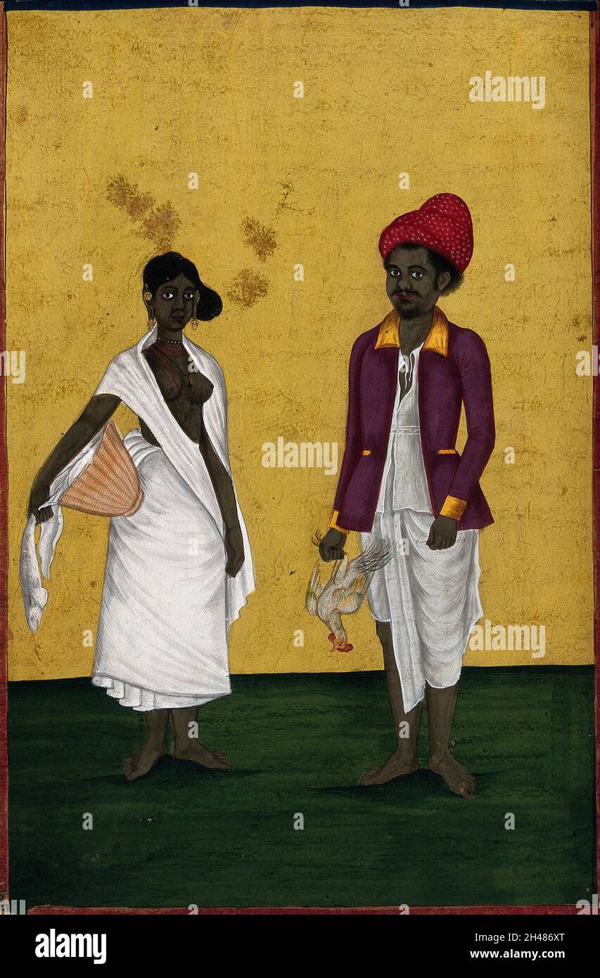 A domestics couple of low caste. Gouache drawing Stock Photo - Alamy