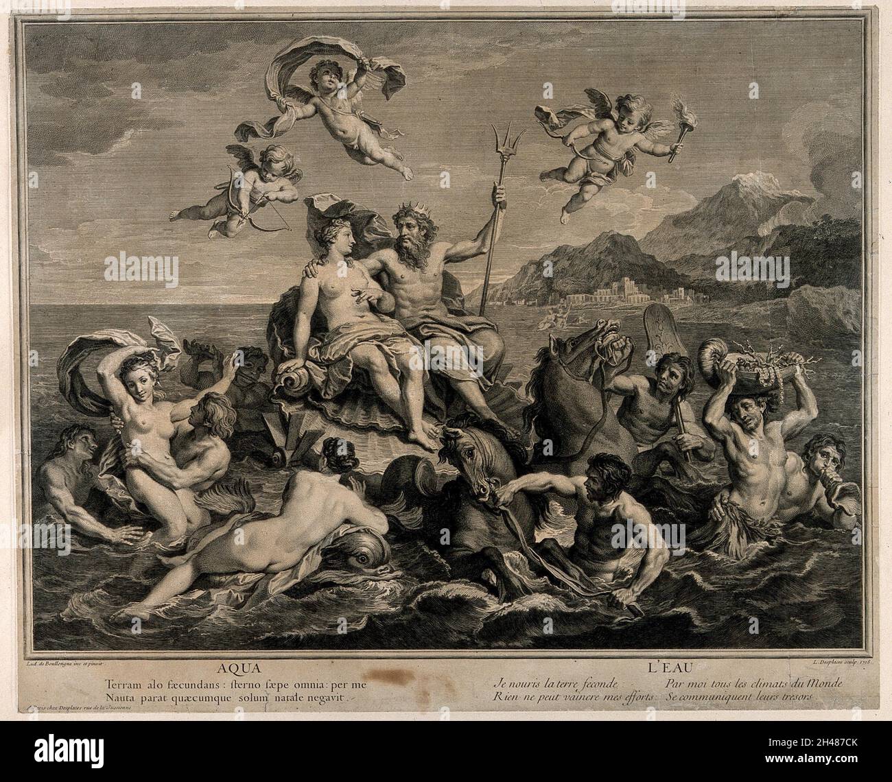 Neptune and Amphitrite sit on a scallop shell chariot amidst the waves ...