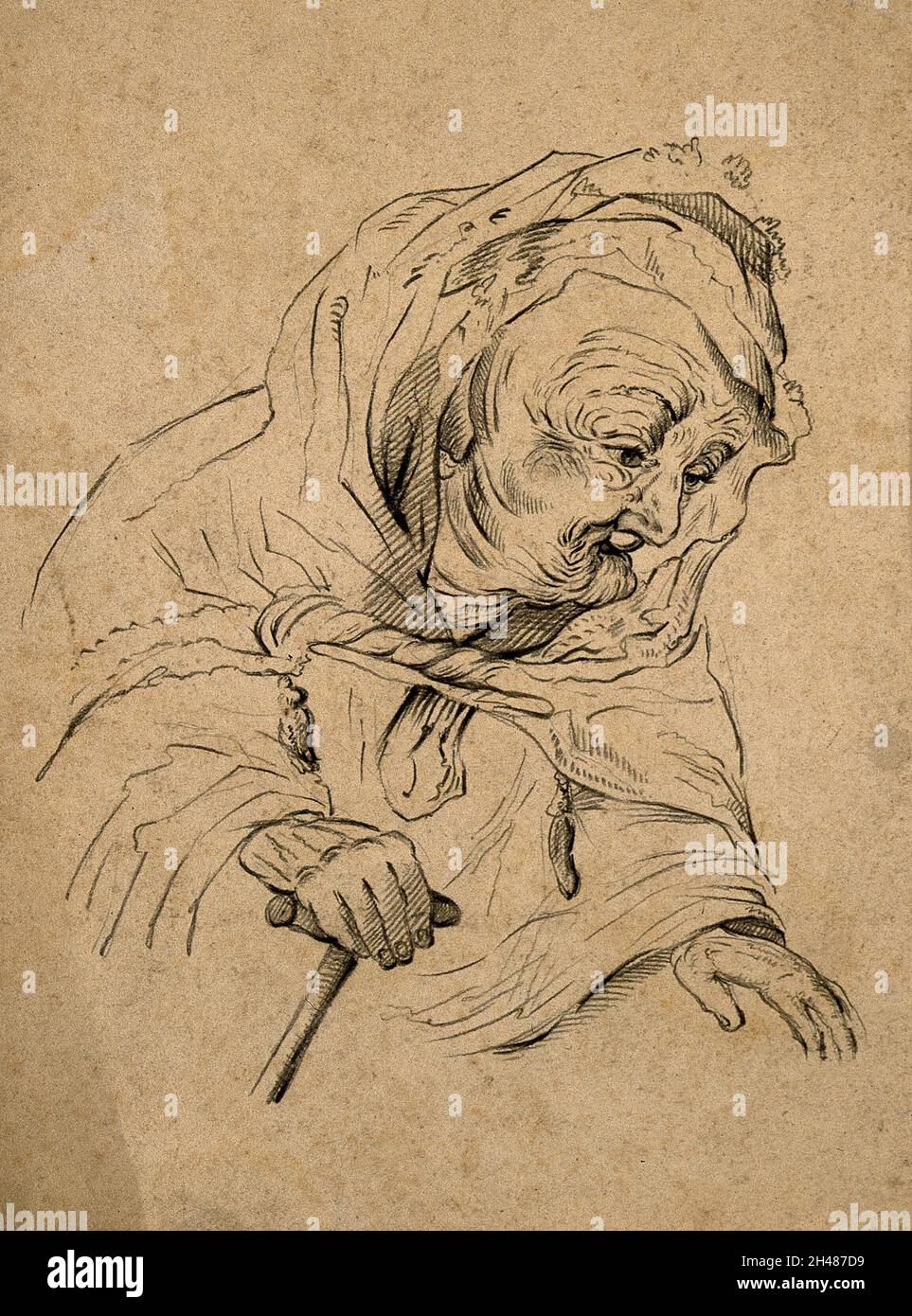 A very old woman. Pencil drawing after Rembrandt Stock Photo - Alamy