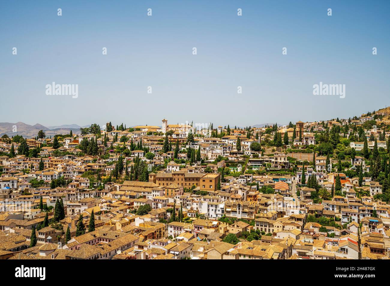 Historic Granada cityscape viewed from Alhambra palaces complex ...