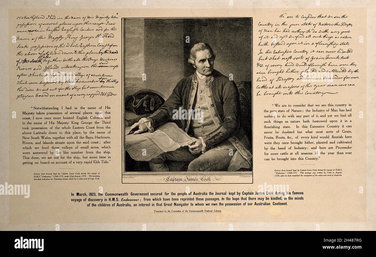 James Cook. Reproduction of line engraving Stock Photo - Alamy
