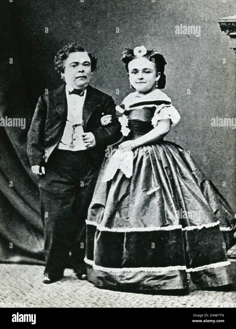 Two dwarfs: "Tom Thumb" (Charles Sherwood Stratton) (1838-1883) and his ...