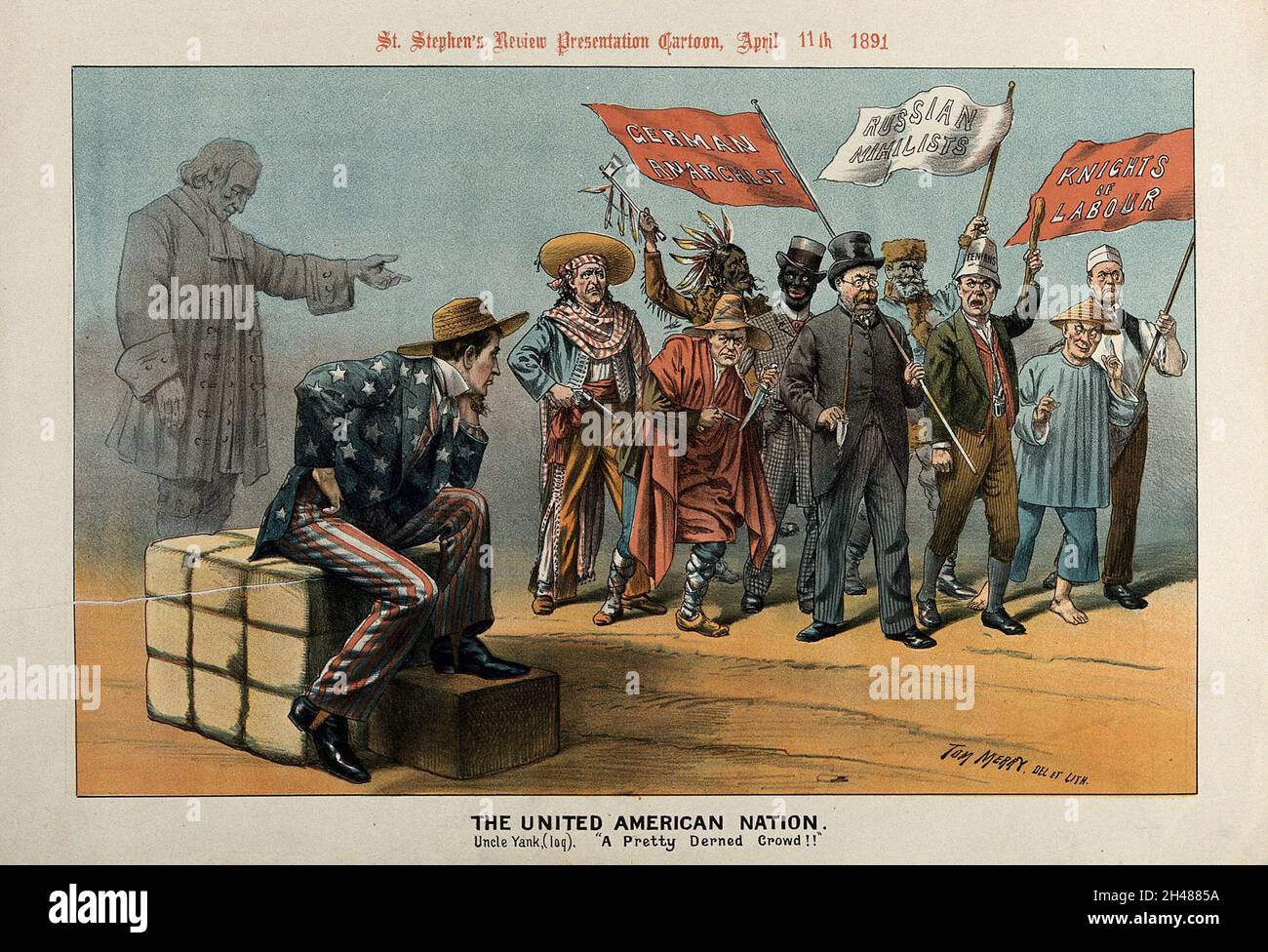 An American man is watching a procession that includes a German ...