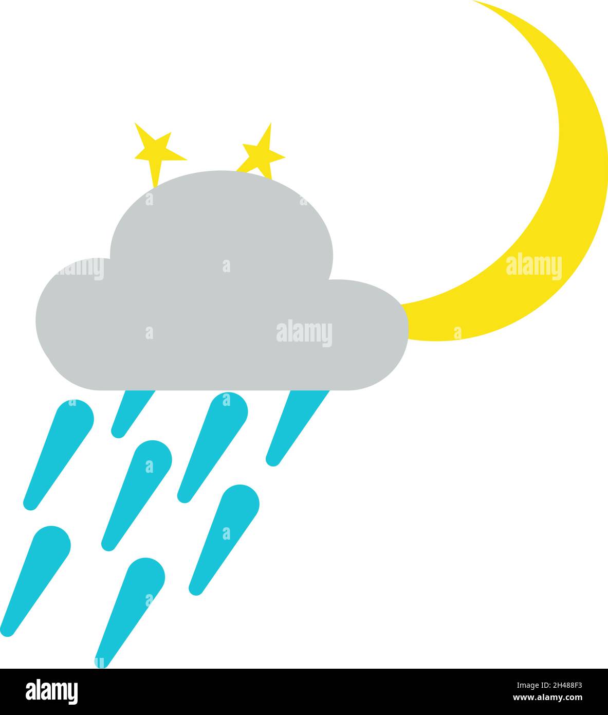Rainy cloud at night, illustration, vector, on a white background Stock ...