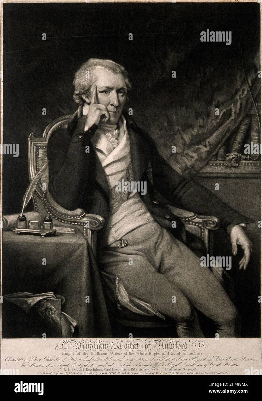 Sir Benjamin Thompson, Count von Rumford. Mezzotint by J. R. Smith ...