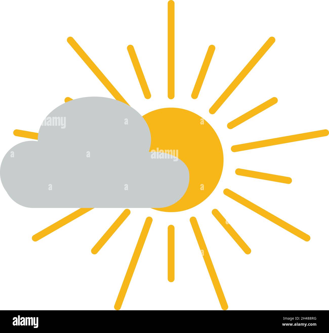 Cloudy with sun, illustration, vector, on a white background Stock ...