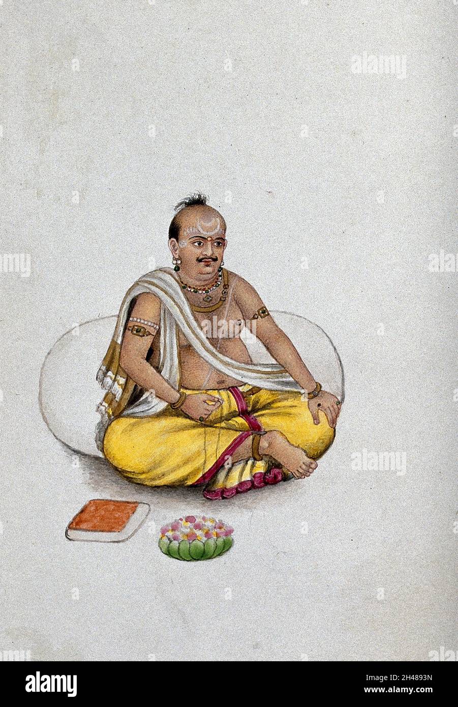 A brahmin telling his beads. Watercolour by an Indian artist Stock ...