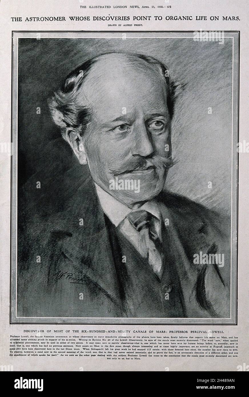 Percival Lowell. Reproduction of pastel drawing after N. Priest, 1910 ...