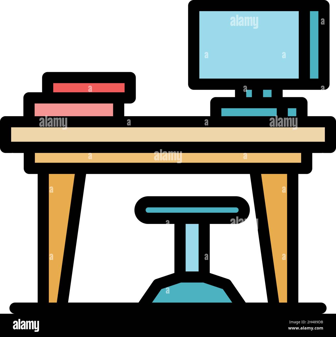 Computer desk icon. Outline computer desk vector icon color flat ...