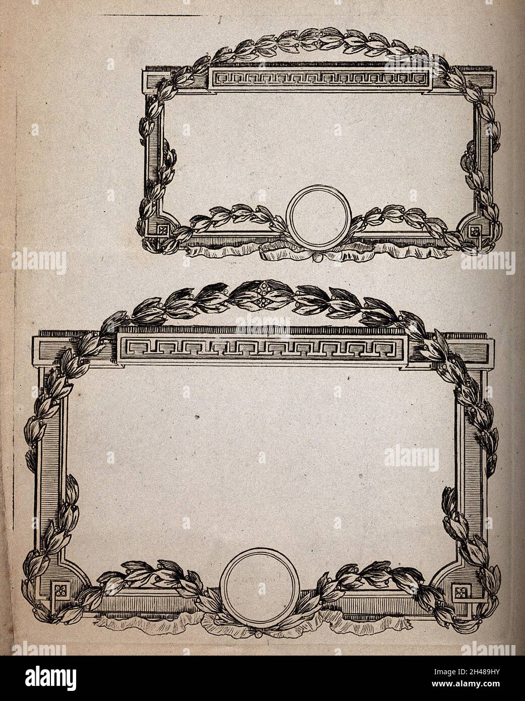 Two designs for pharmacy labels. Etching Stock Photo - Alamy
