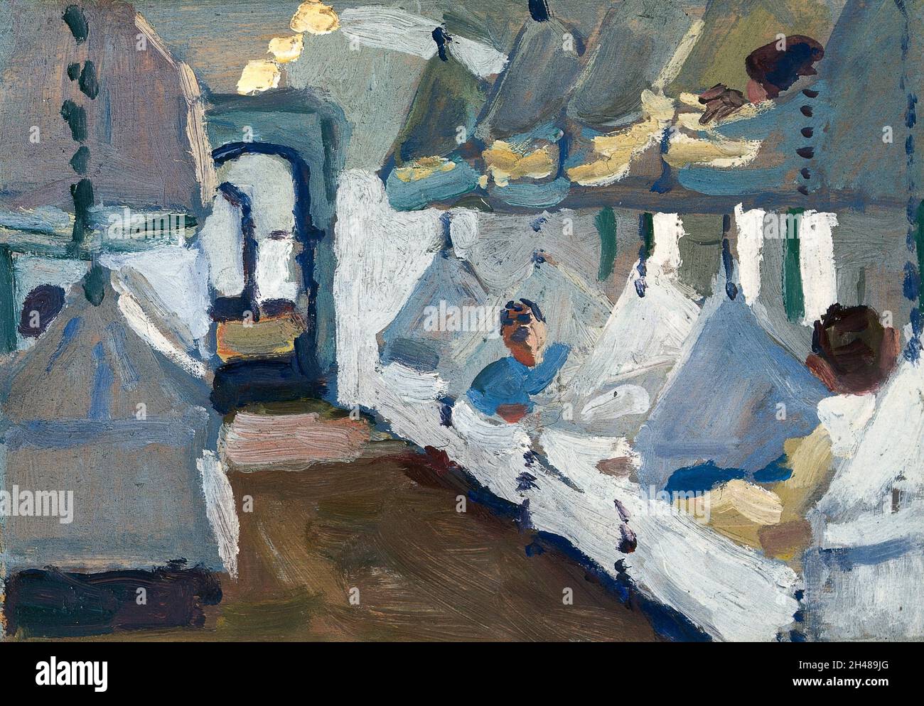 Interior of a naval ambulance train. Oil painting by Godfrey Jervis ...