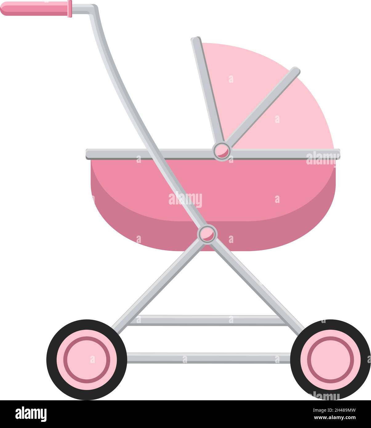 Pink baby trolley, illustration, vector on a white background Stock ...