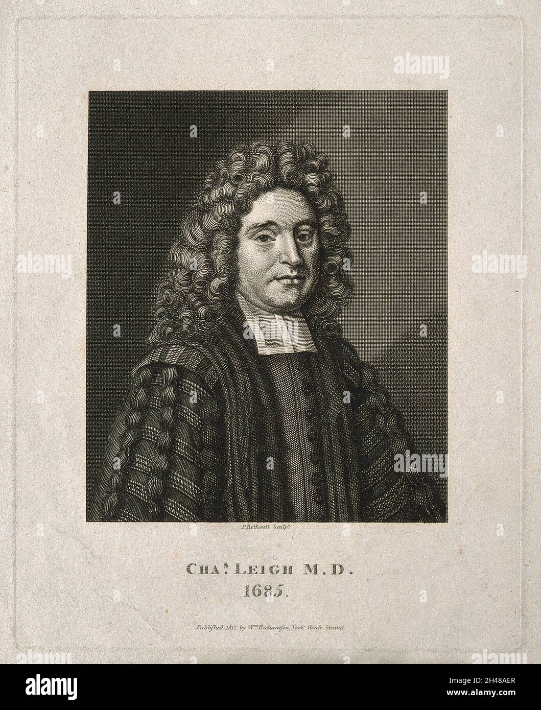 Charles Leigh. Line engraving by P. Rothwell, 1812, after W. Faithorne ...