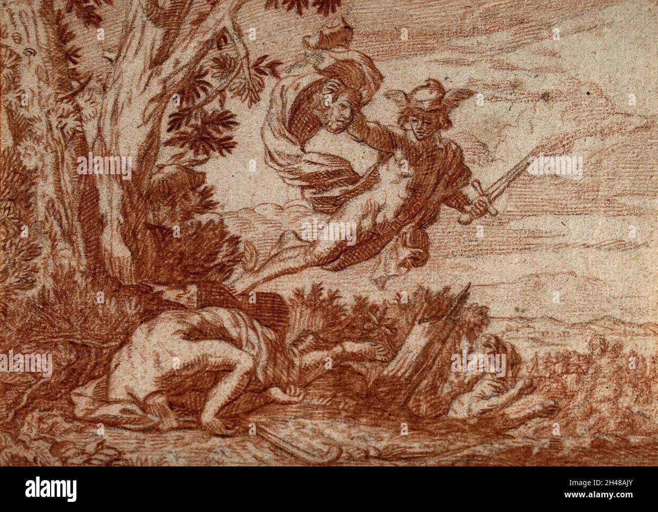 Mercury flying off with the head of Argus whose decapitated body lies ...