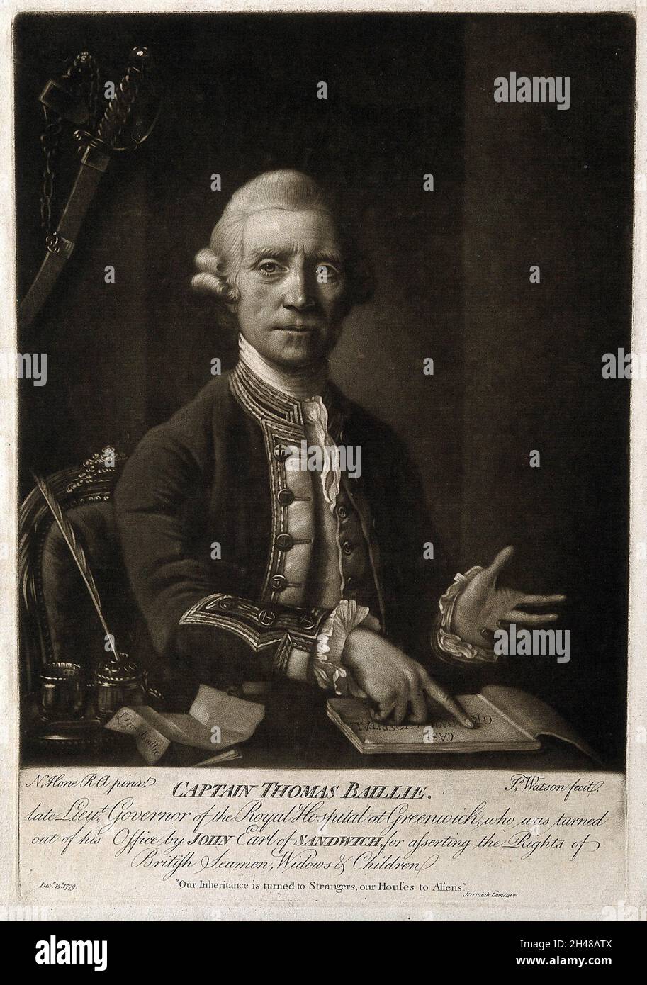 Captain Thomas Baillie. Mezzotint by J. Watson, 1779, after N. Hone ...