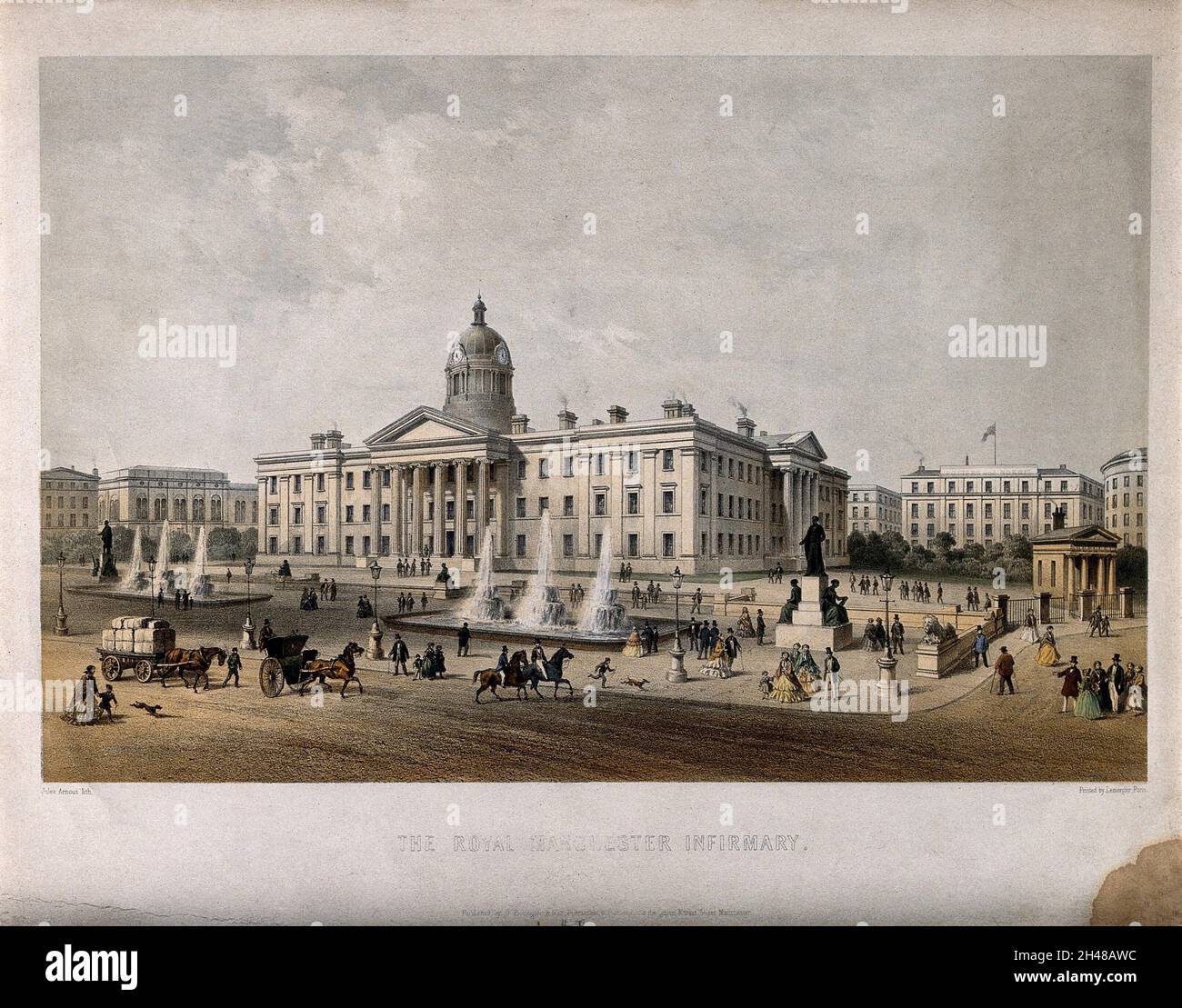 Royal Manchester Infirmary, Manchester, England. Coloured lithograph by ...