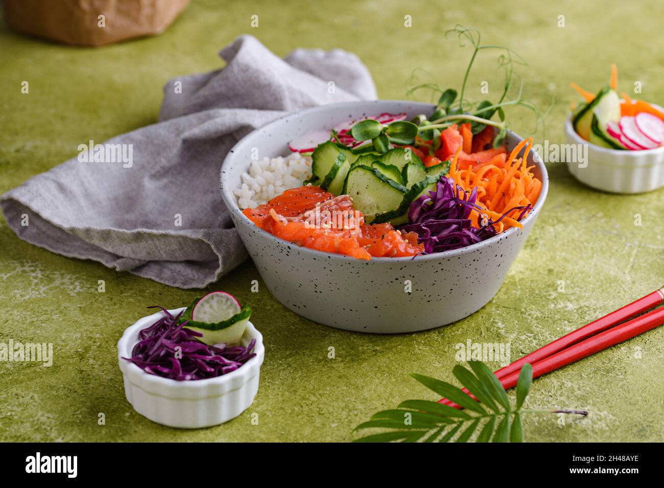 Poke bowl salmon vegetables hi-res stock photography and images - Alamy