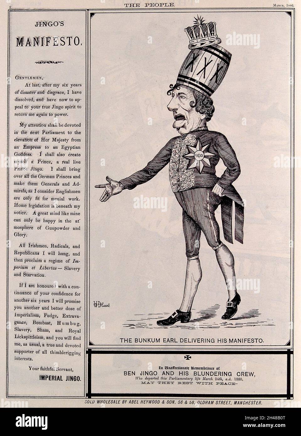 Benjamin Disraeli, wearing a crown and a barrel on his head, is ...