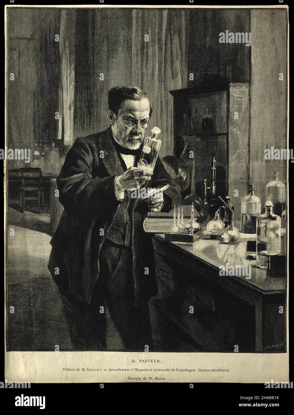 Louis Pasteur. Wood engraving by C. Baude after A. G. A. Edelfelt, 1885 ...