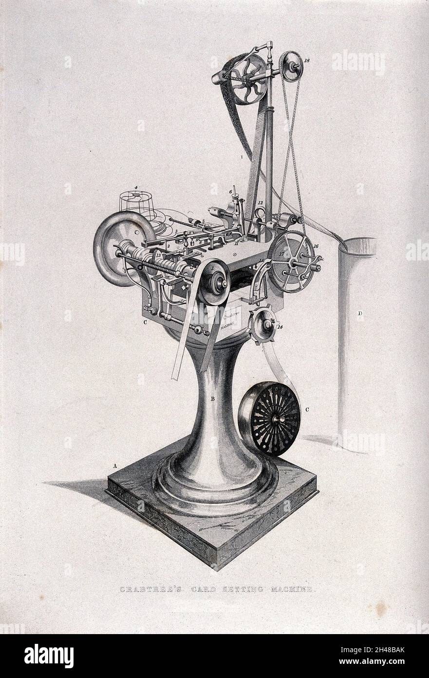 Textiles: a mechanical carding device. Engraving Stock Photo - Alamy