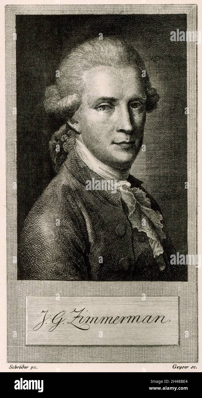 Johann Georg Zimmermann. Reproduction of line engraving by Geyser after ...