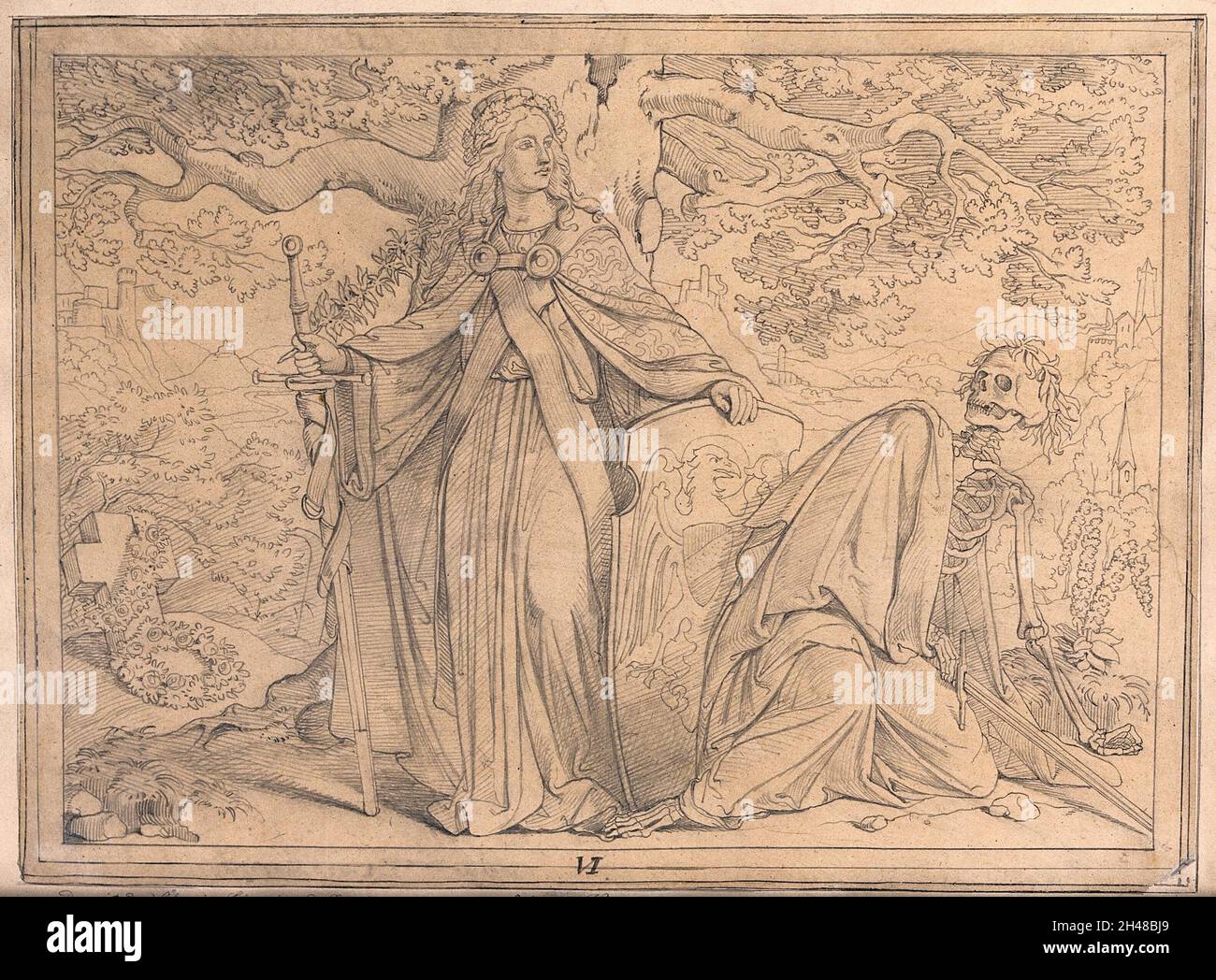 The dance of death: Liberty and Death. Drawing by or after E. Ille ...