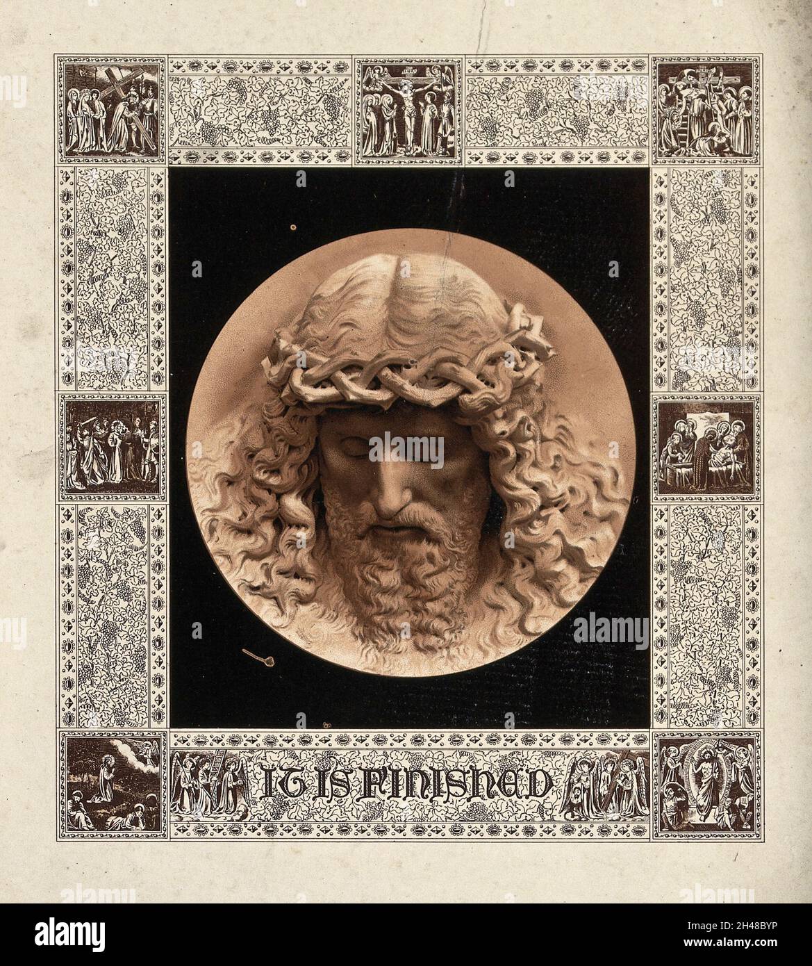 Christ on the Cross. Colour lithograph and collotype, 1887 Stock Photo ...