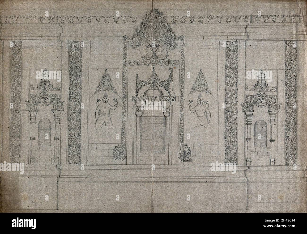 A wall of temple sculpture. Pencil drawing Stock Photo - Alamy